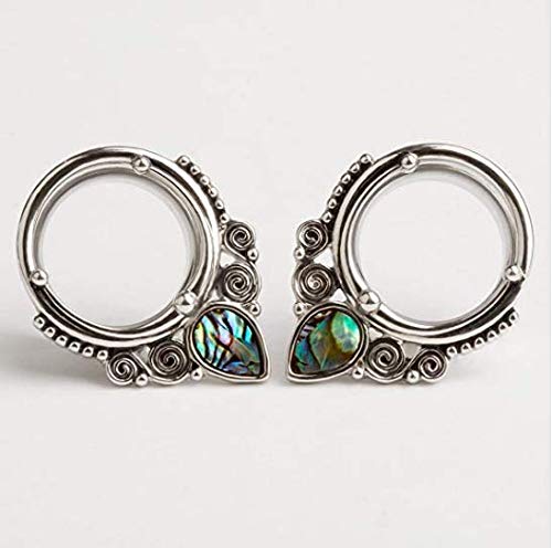 TBOSEN Stainless Steel Gold Plated Large Ear Gauges Abalone Shell Ear Tunnels Stretching Piercings Expanders Plugs 2PCS