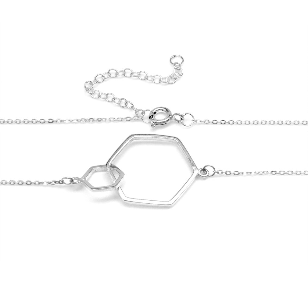 Silvershake 925 Sterling Silver Hexagon Geometric Minimalist Pendant with 16 to 18 Inch Chain Necklace