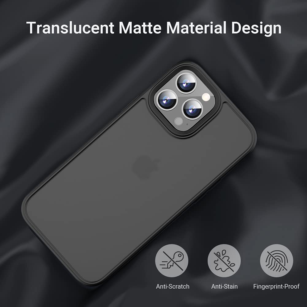 yootech Shockproof Compatible with iPhone 13 Pro Max Case 6.7 inch DIY Button Colors, Translucent Matte Hard PC Back & Soft Silicone Edges Slim Phone Case (Black)