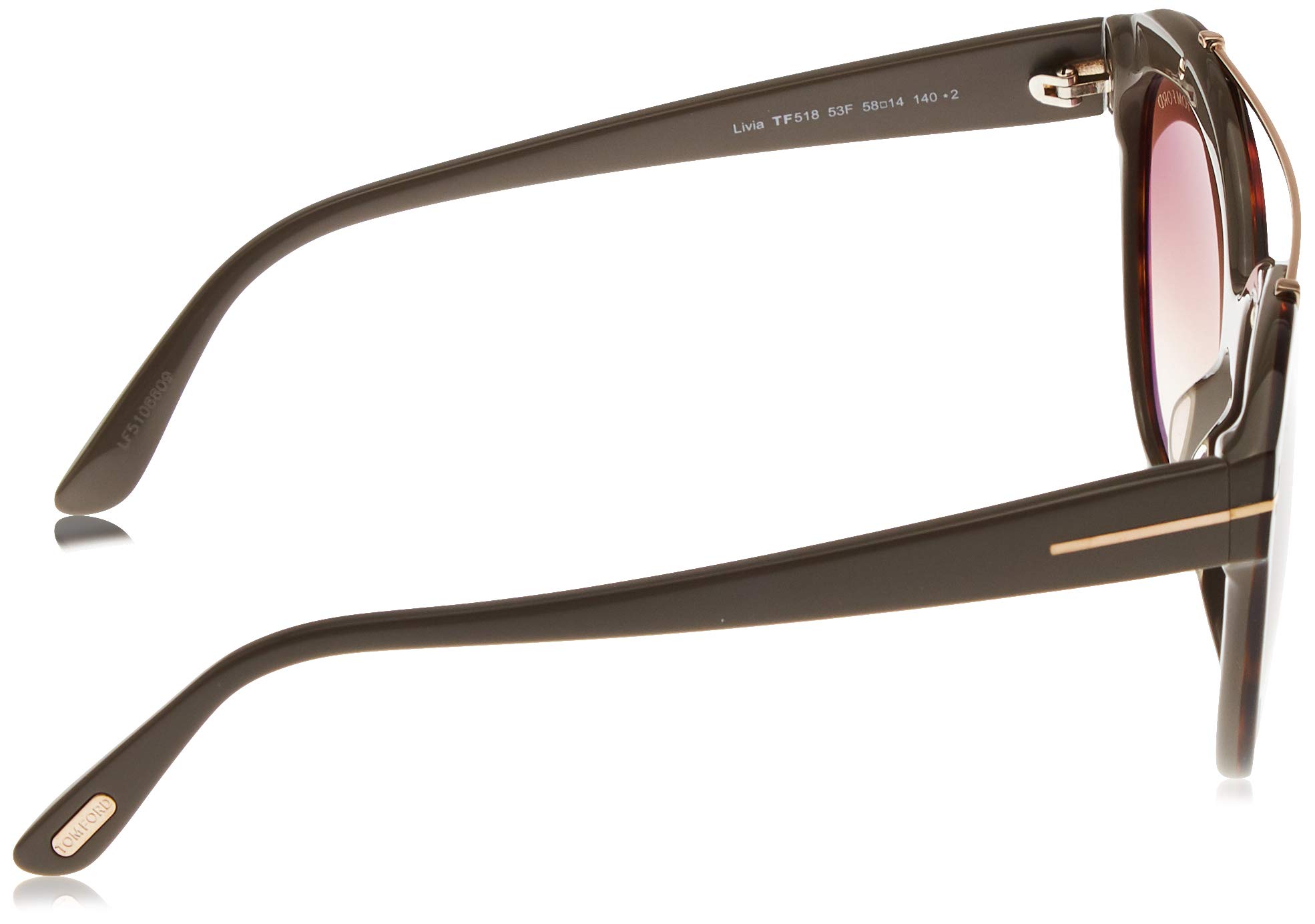 Tom Ford Women's Livia FT0518 - 53F Sunglasses 58mm Havana Brown / Gold Tone Frame w/ Brown Lens