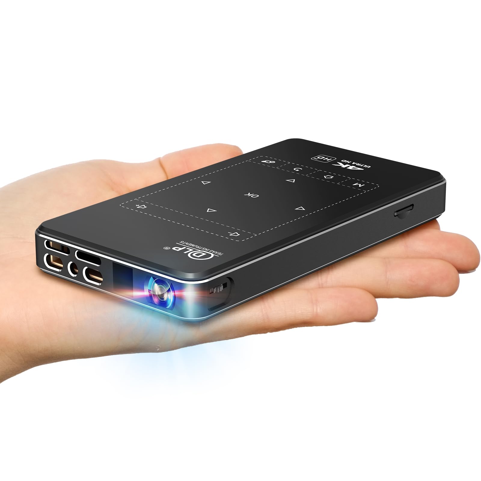 Ultra Mini Pocket Projector, Omnivijes Phone-Sized DLP Projector with Tripod, Android-based Palmtop Projectors, Movie Projector Compatible with Android / iOS / Windows / HDMI / USB, 3D Supported