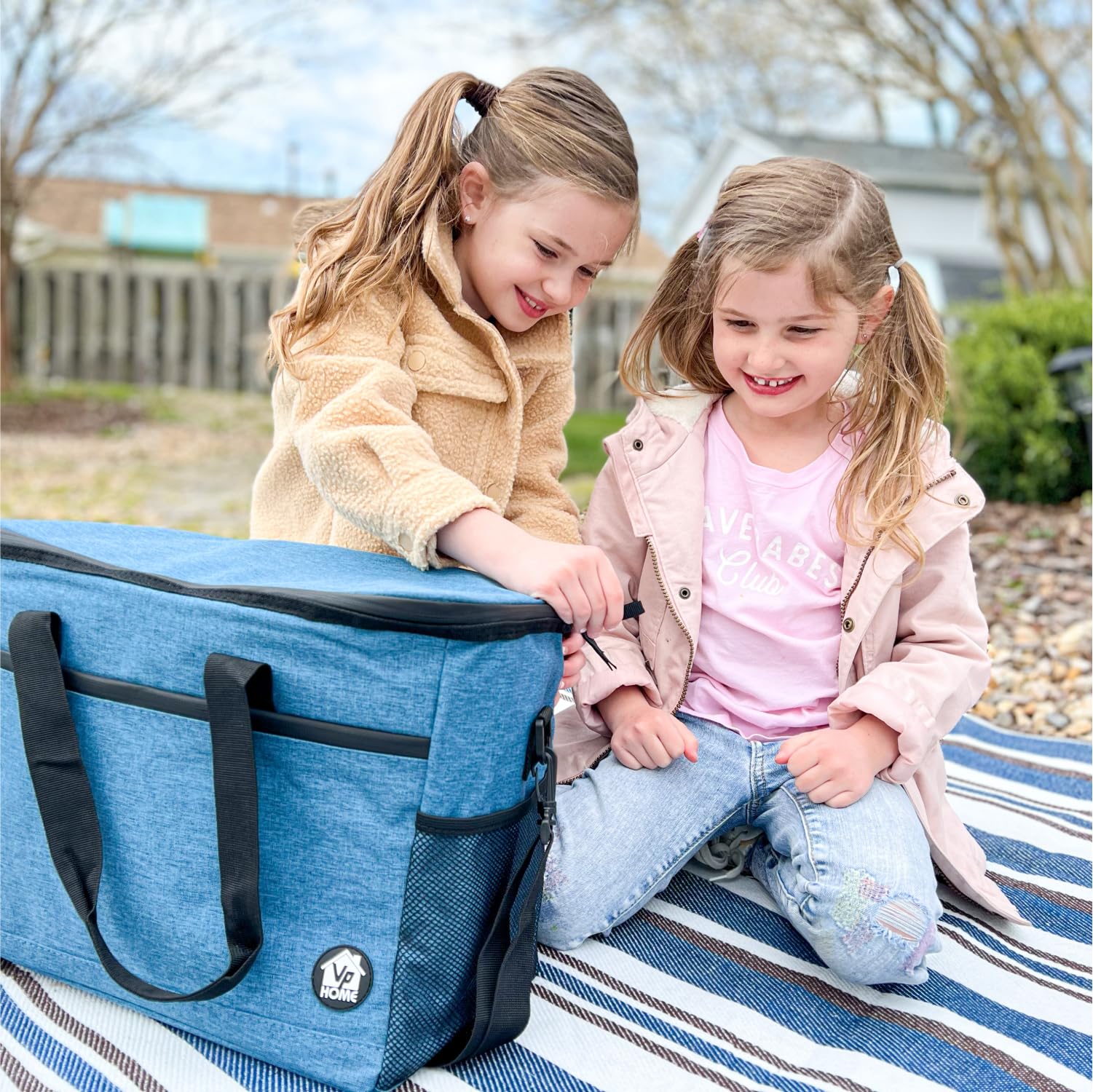 VP Home 48 Can Large Collapsible Insulated Cooler Bag for Travel Camping Beach Picnic BBQ with Shoulder Strap (Heather Blue)