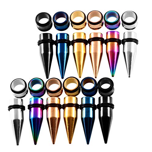 SUPTOP 36pcs Lot Ear Tapers Stretching Kit Surgical Stainless Steel Taper O Ring Ear Tunnels Ear Stretching Ear Gauges Tools Tapers and Plugs Set 14G-00G