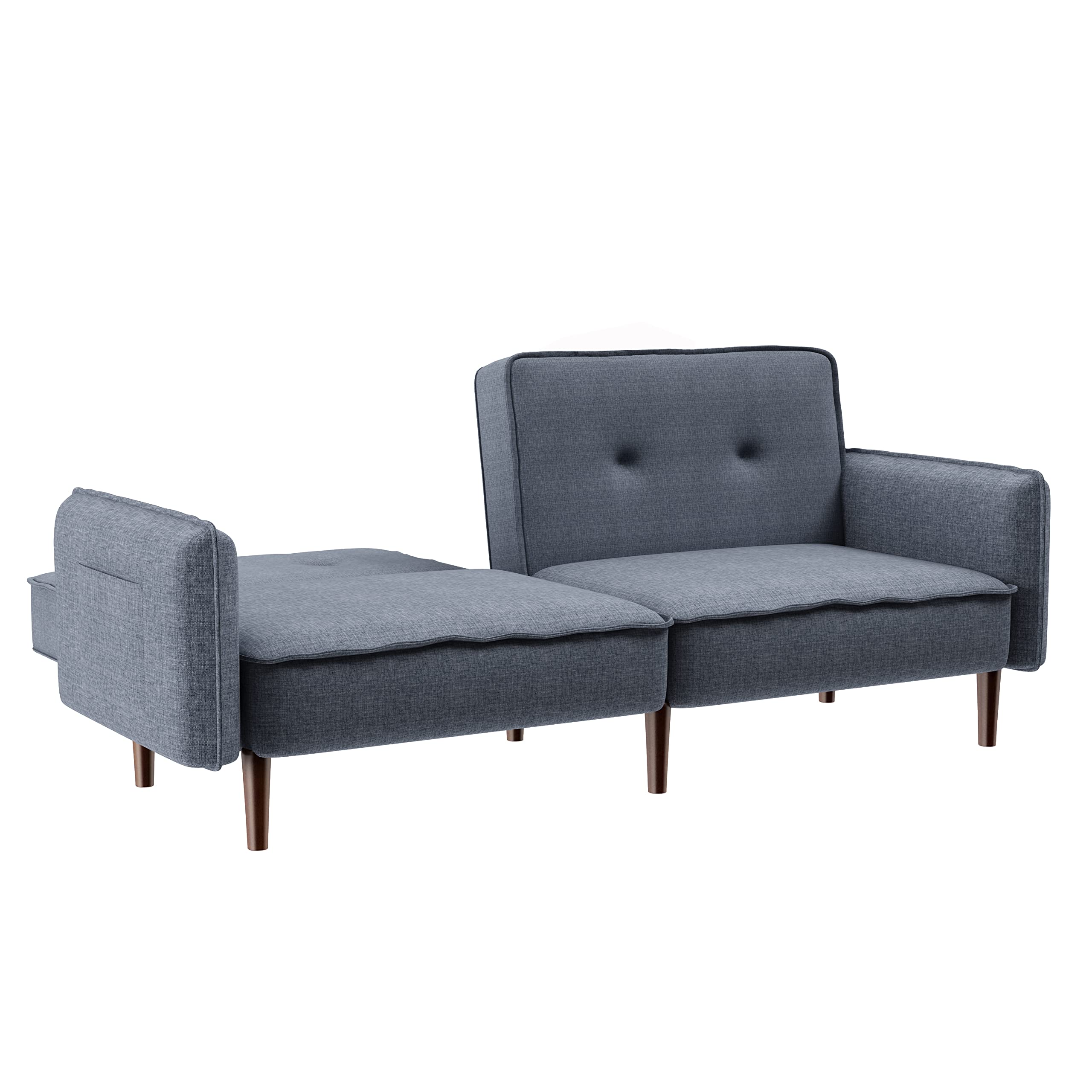 Tiophome Convertible Futon Sofa Bed Sleeper Couch Folding Lounge Living Room Linen Upholstered 75 INCH 3 Setaer Loveseat with Armrest & 2 Pillows & 3 Backrest Settings-120°/150°/180°, Gray, Grey