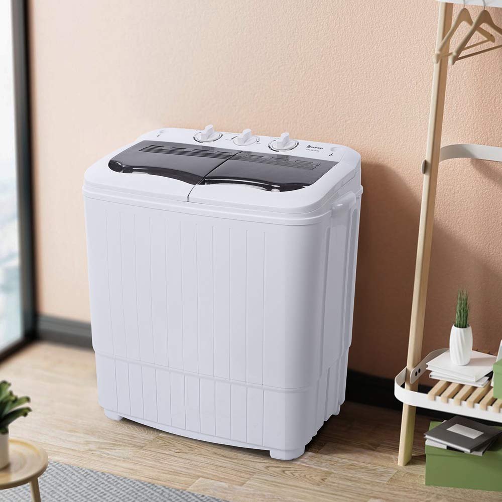 Vasitelan Compact Mini Twin Tub Washing Machine, Portable Laundry Washer w/Wash and Spin Cycle Combo, Built-in Drain, 14.3lbs Capacity for Camping, Apartments