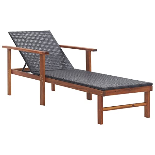 TCSGURK Patio Chaise Lounge, Outdoor PE Rattan Adjustable Back, Patio Folding Chaise Lounge (Color : Black, Size : 78.7" x 21.7" x 22" (L x W x H))