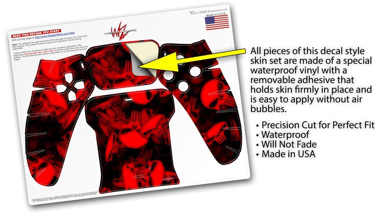 WraptorSkinz Skin Wrap compatible with Sony PS5 DualSense Controller Skulls Confetti Red (CONTROLLER NOT INCLUDED)