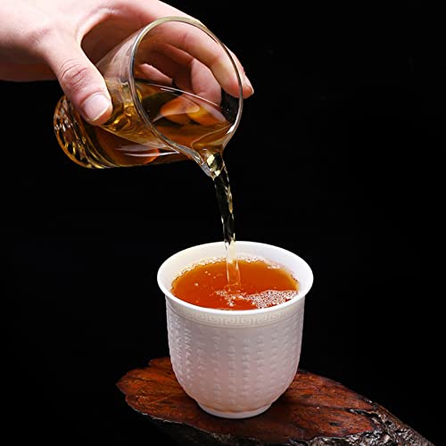 White Relief Dragon Phoenix Ceramic Tea Cup Sets | 4.7 oz, Chinese Kungfu Tea Cups Set Crystal Clear Porcelain Lettering Cups (Heart Meridian)