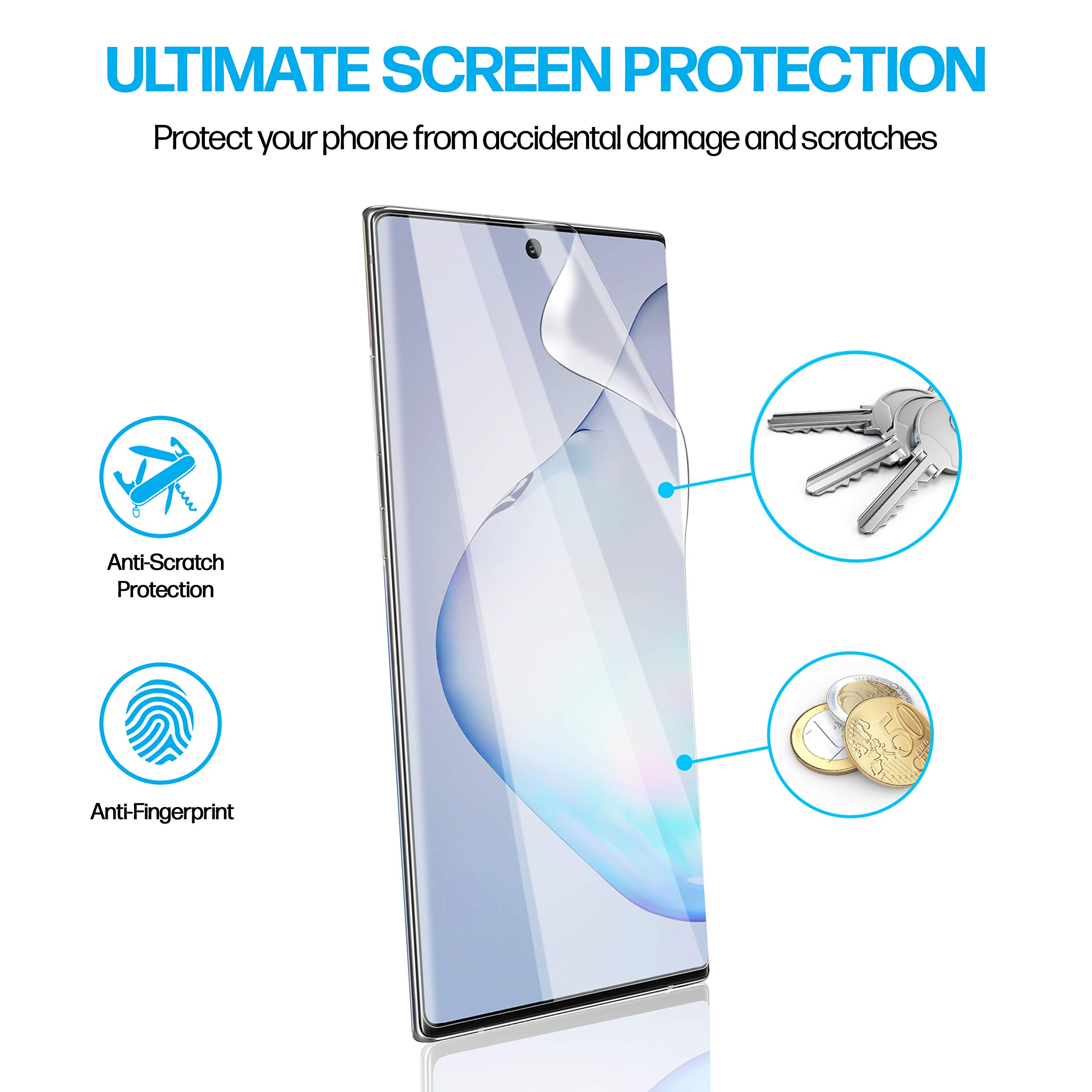 Power Theory Designed for Samsung Galaxy Note 10 PLUS 5G Screen Protector [Not Glass], Easy Install Kit, Case Friendly, Full Cover, Flexible Film Anti Scratch, 2 Pack
