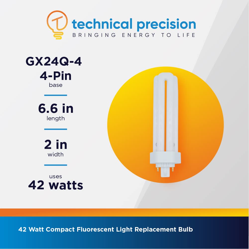 Technical Precision Replacement for Philips PL-T 42w354p Light Bulb 42w CFL Bulb - T4 Triple Tube Light Bulb with GX24Q-4 4-Pin Base - 1 Pack