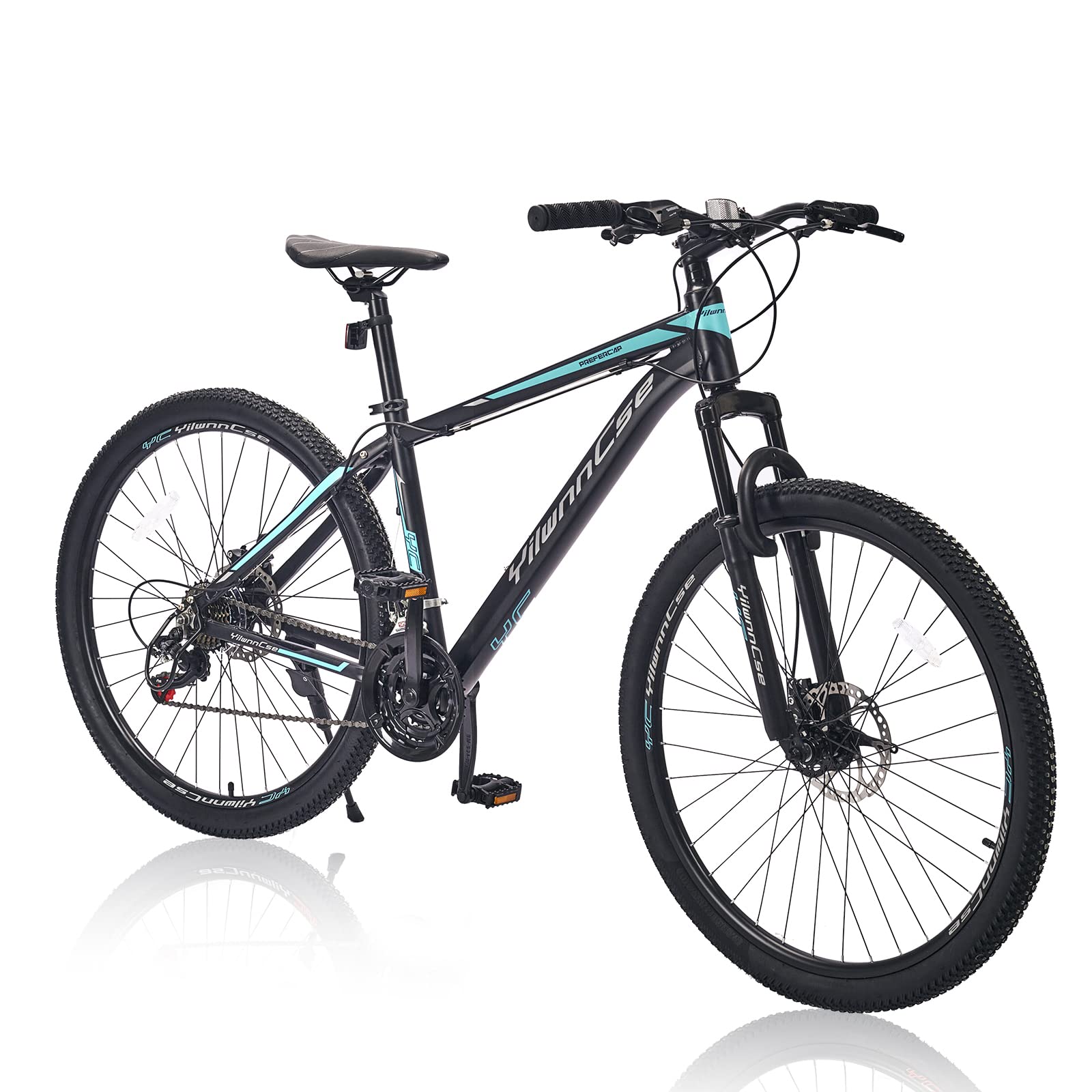 YilwnnCse 27.5 Inch Mountain Bike 21-Speed Bicycle, Aluminum Frame,Suspension Fork, Double Disc Brake (Black)