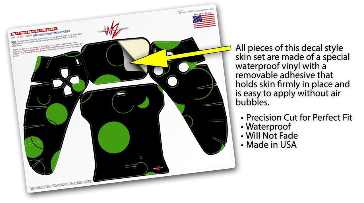 WraptorSkinz Skin Wrap compatible with Sony PS5 DualSense Controller Lots of Dots Green on Black (CONTROLLER NOT INCLUDED)