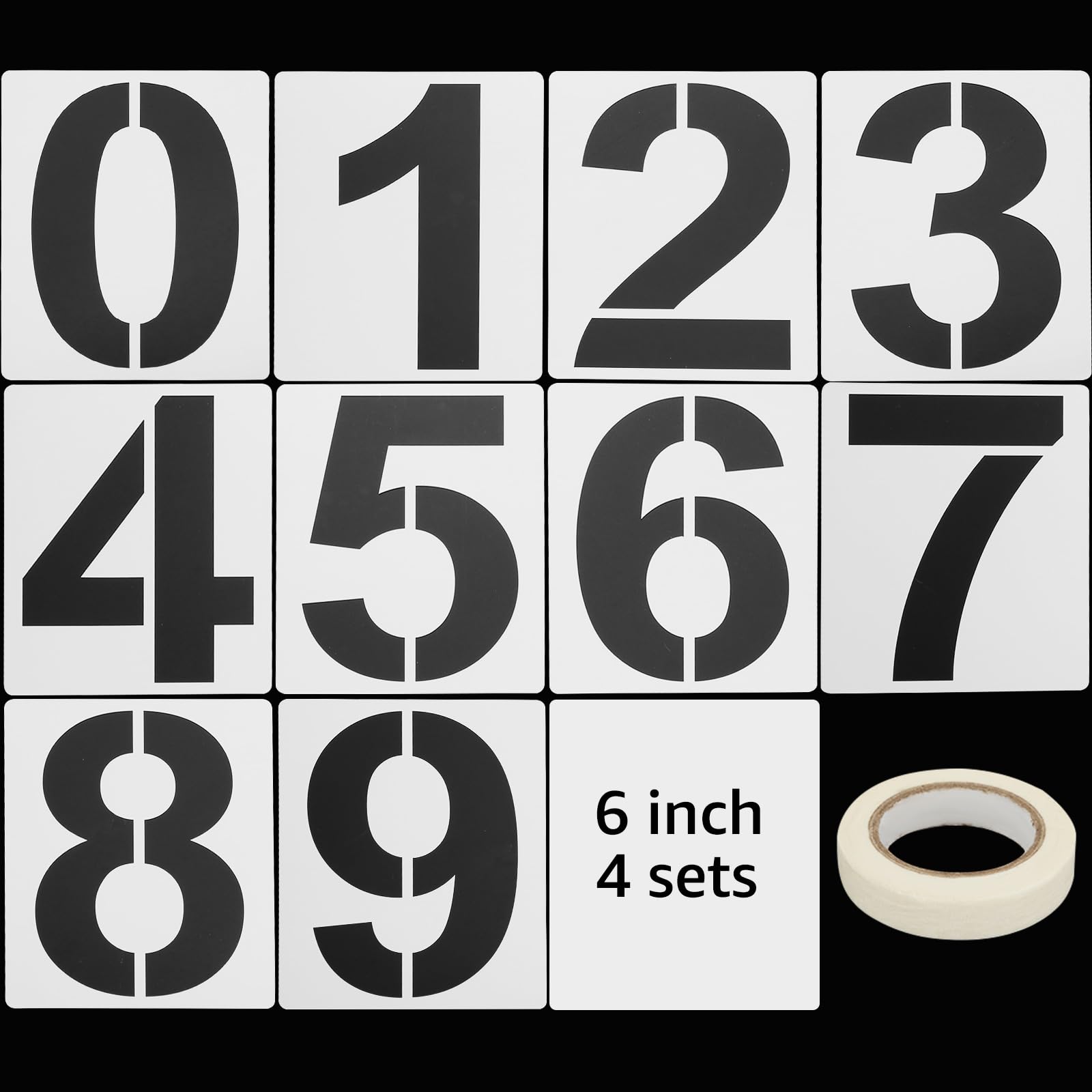 SHUESS 40 PCS 6 Inch Plastic Number Stencils Set, 0-9 Address Number Stencil Templates, Reusable Digital Painting Number Templates for Cake Stencil Number Painting Stencils Templates(with Tape)