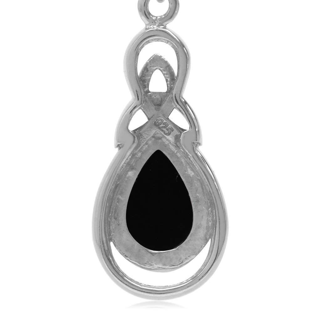 Silvershake Genuine Pear Shape Black Onyx 925 Sterling Silver Triquetra Celtic Knot Drop Dangle Hook Earrings