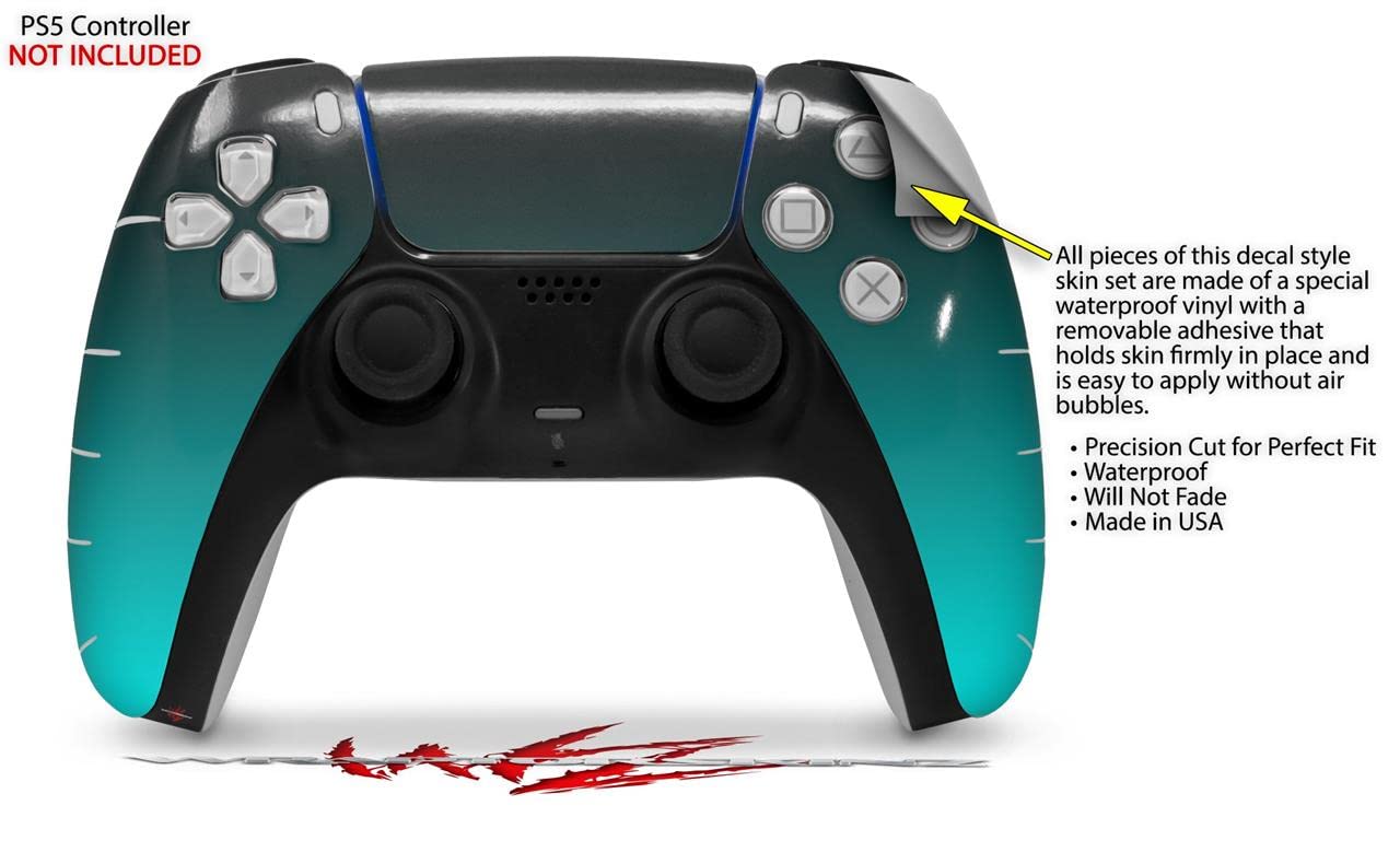 WraptorSkinz Skin Wrap compatible with Sony PS5 DualSense Controller Smooth Fades Neon Teal Black (CONTROLLER NOT INCLUDED)