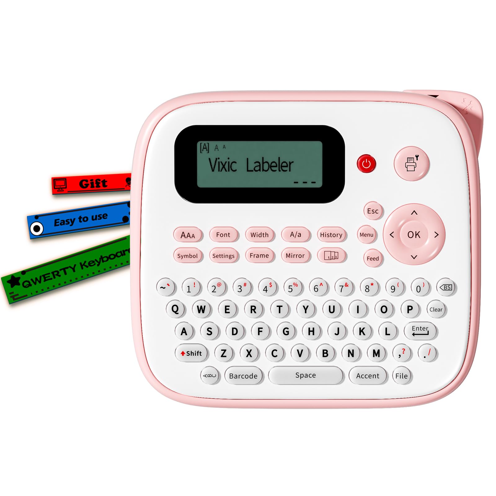 Vixic Label Maker Machine, Portable Kids Pink Label Printer, QWERTY Keyboard Labeler Machine Handheld, D210S Easy Sticker Powered by Type-C for Labeling Bottle, Jar, Home Office School Organization