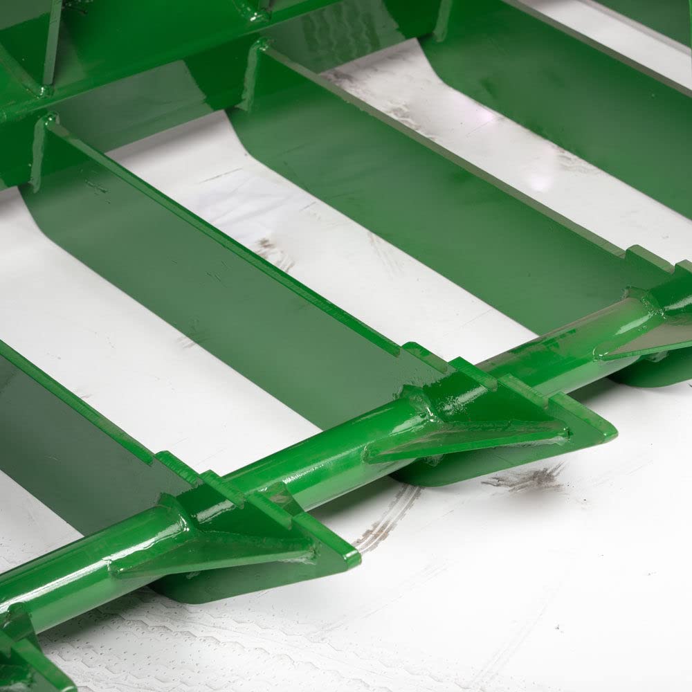 Titan Attachments 84in Global Euro Root Grapple Bucket Attachment Fits John Deere Tractors, Dual 3,000 PSI Hydraulic Cylinder, Green Finish, Serrated Leading Edge Bottom Teeth