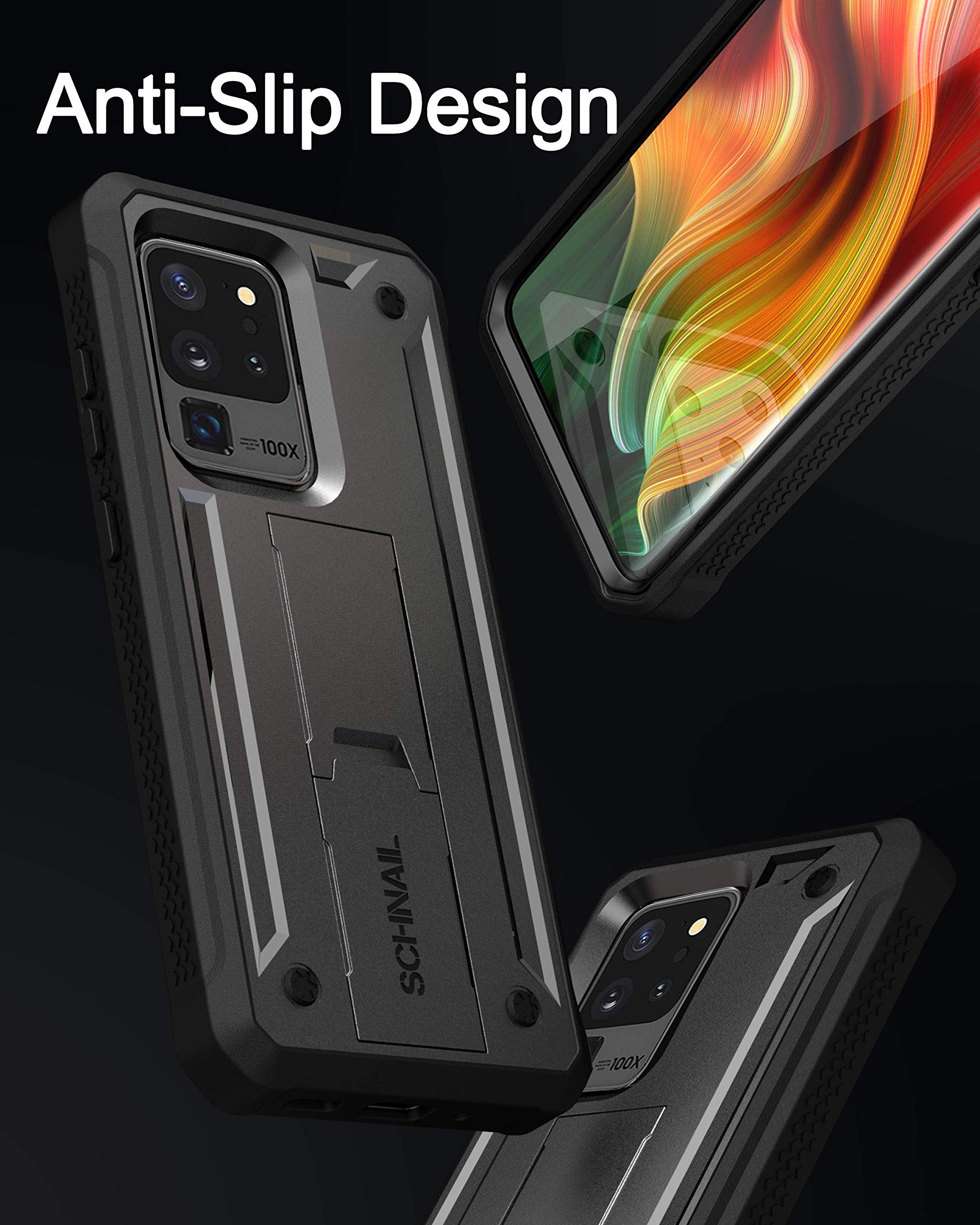 Schnail Titan Compatible with Samsung Galaxy S20 Ultra 5G Case, Military Grade Drop Tested Heavy Duty Full Body Protective Case with Kickstand - Black