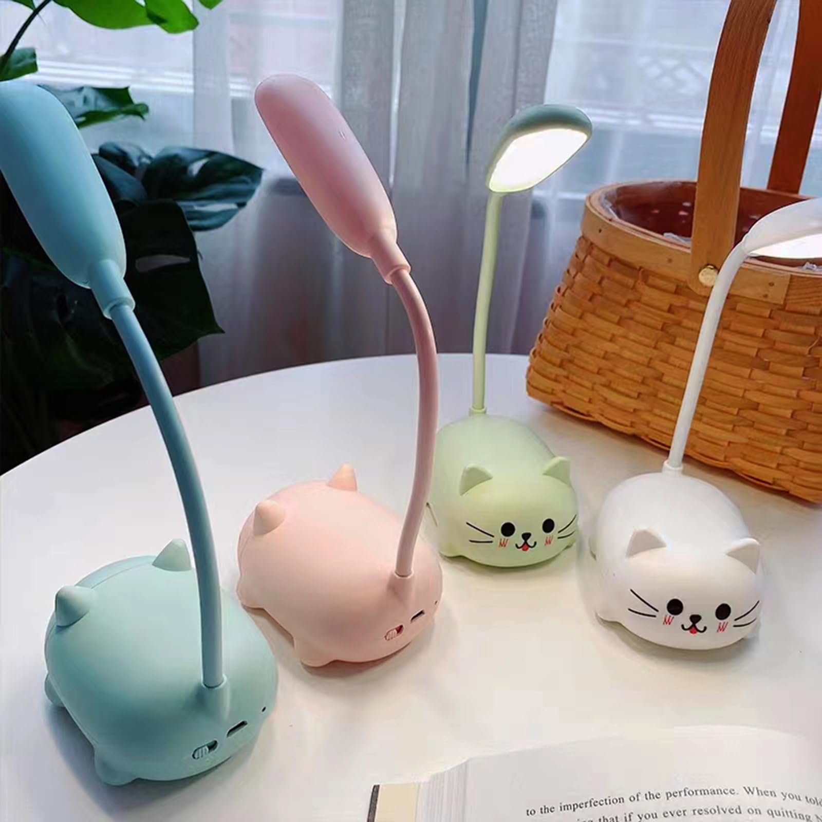 Yinhamnl LED Desk Lamp,Mini Cat Night Light, Portable LED Table Light, Cute Foldable USB Rechargeable Reading Light Bedroom Children's Bedside Study (Pink)