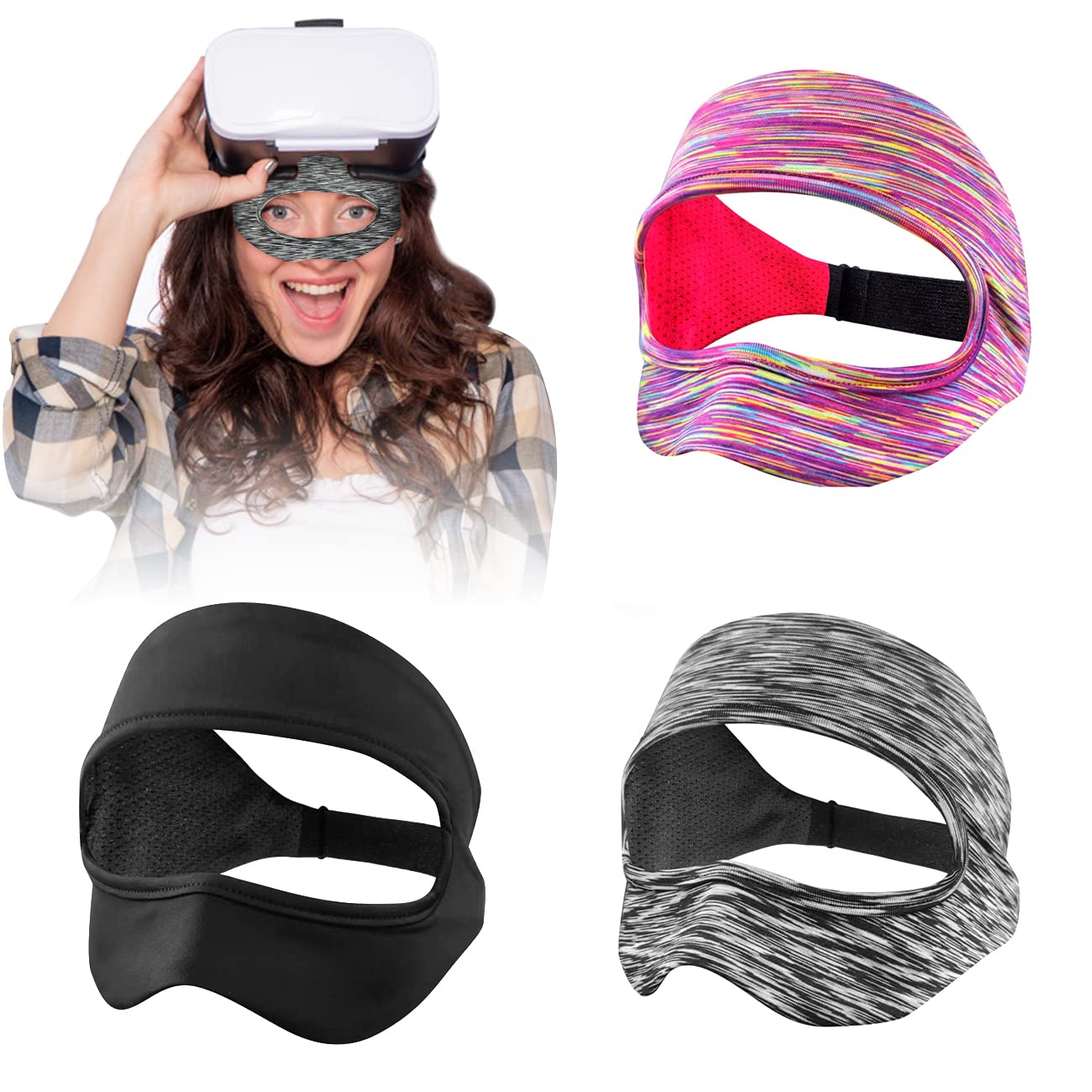 VR Masks Sweat Band, Breathable and Sweat Wicking,Eye Mask Cover for VR,Adjustable Size VR VR Eye Mask for Oculus Quest 2, HTC Vive, Gear,PS,VR Workouts (3PCS)