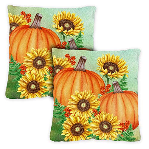 Toland Home Garden Pumpkins And Sunflowers 18 x 18 Inch Indoor, Pillow, Case (2-Pack)