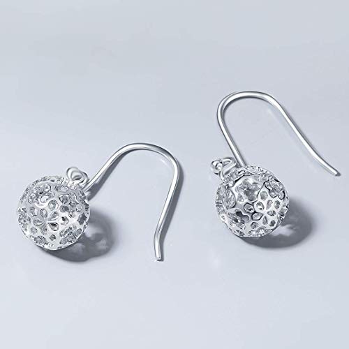 SA SILVERAGE Sterling Silver Dangle Earrings Hollow Filigree Ball Earrings Round Drop Earrings Women's