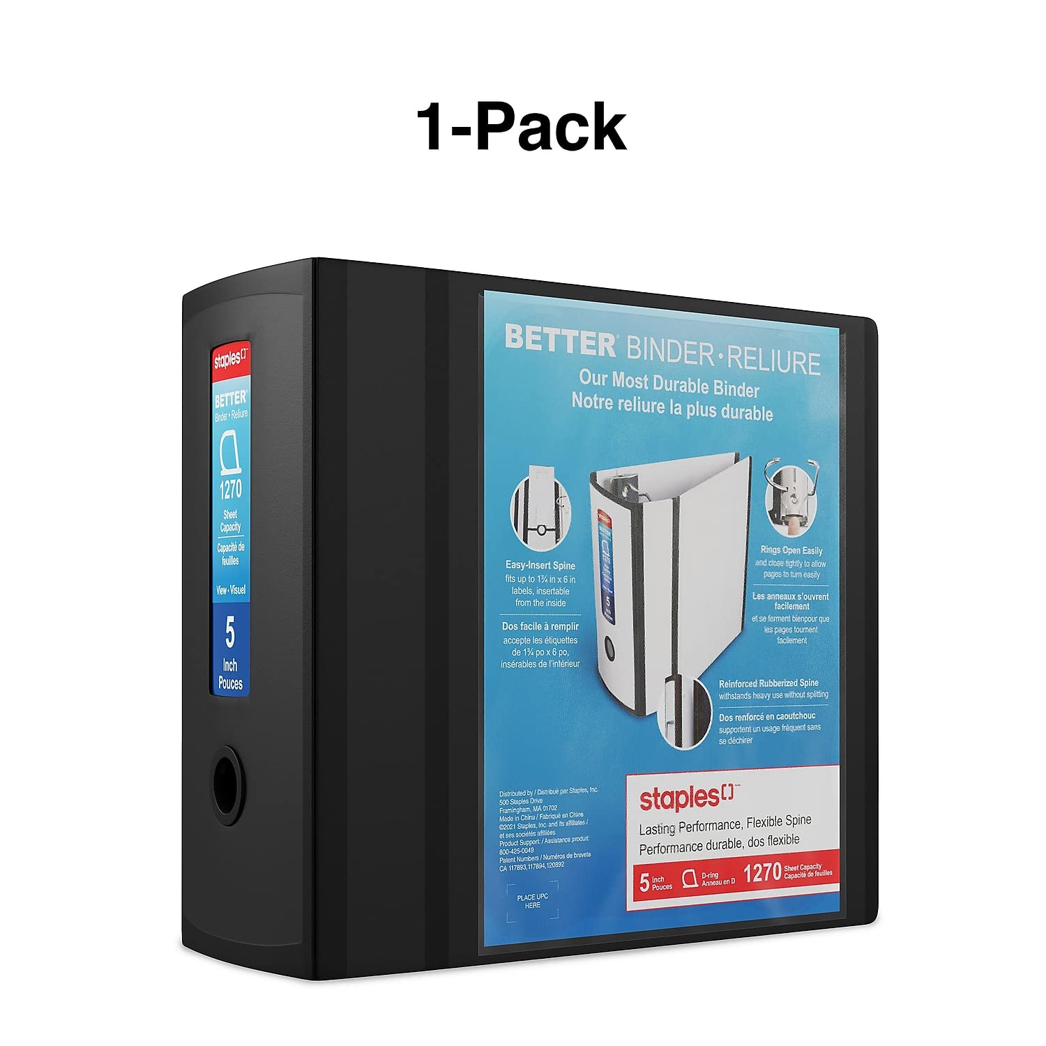 Staples Better Binder Heavy-Duty View, Black, 1000-Sheet Capacity, 5" (Ring Diameter)