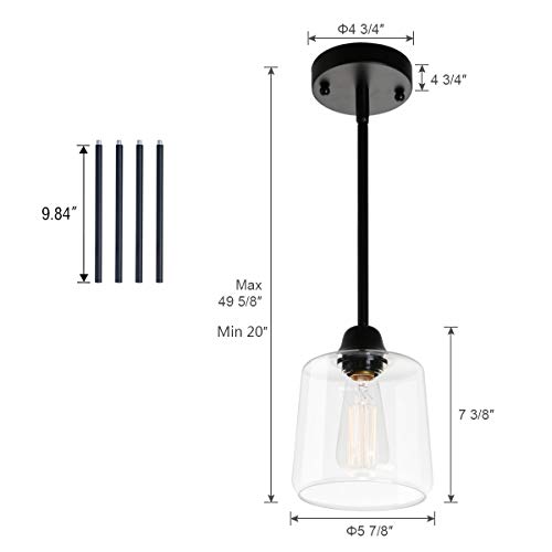 VILUXY Vintage Glass Pendant Light, Single Hanging Pendant Lighting, Black with Clear Glass Shade Classic for Farmhouse, Entryway, Dining Room, Kitchen Island, Foyer