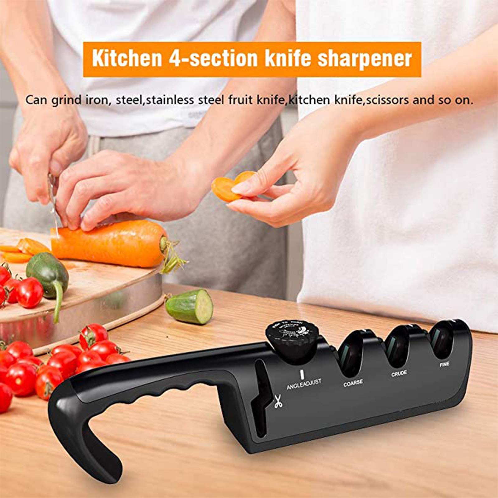 WUIO Knife Sharpener, Kitchen Professional 4 in 1 Blade Sharpening Tool Tungsten Steel Diamond Ceramic Sharpen Polish & Grind Knife Sharp