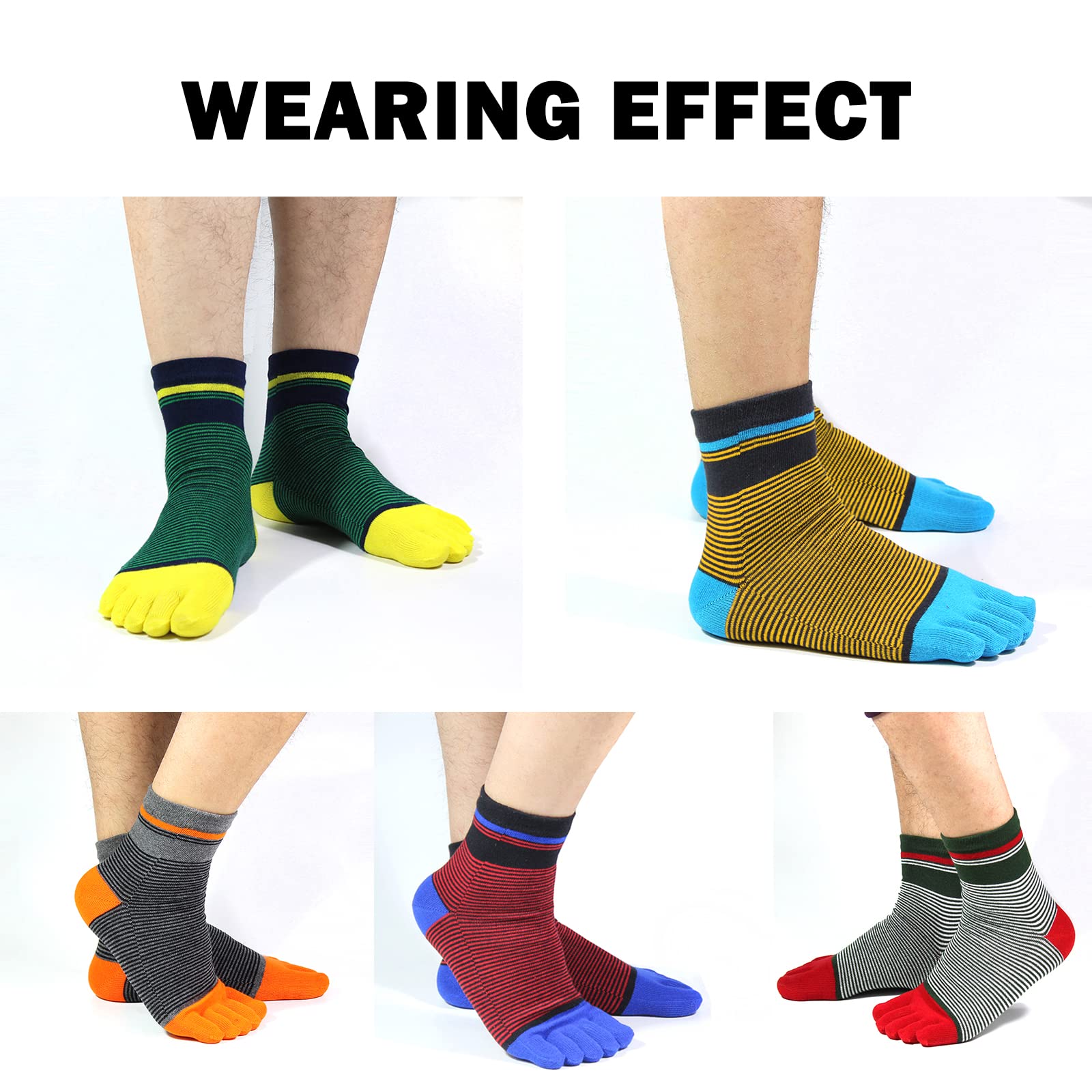 wonhag Toe Socks for Men and Women Crew Cycling Breathable Five Finger Cotton Comfortable Socks with Toes 5Pairs