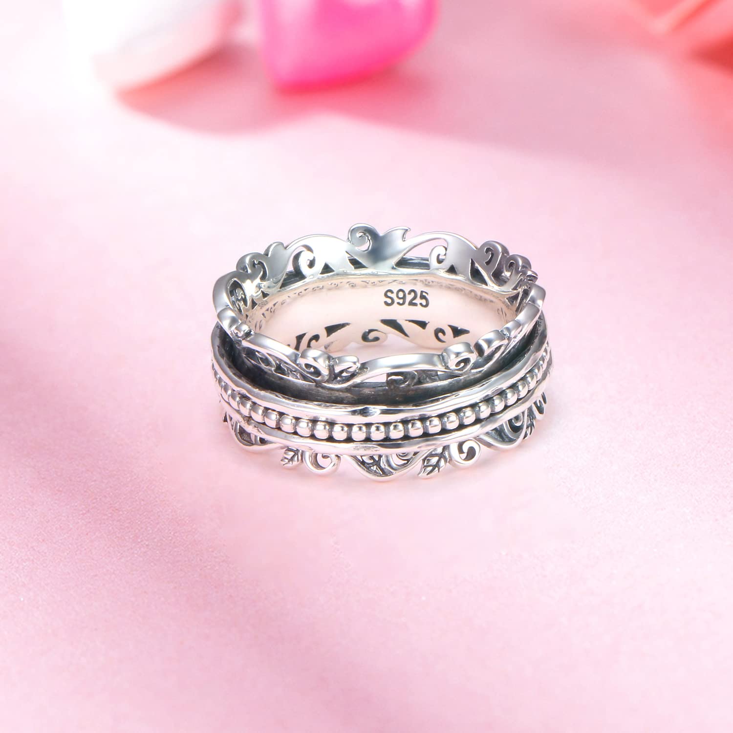 YinShan 925 Sterling Silver Never Give Up Ring Inspirational Thumb Ring for Women Adjustable Wrap Ring Size 8