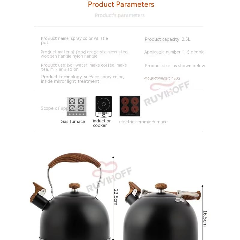 Teapot HExeh whistle kettle Amazon black chirping kettle wish coffee tea kettle 2.5LHigh-Quality Stainless Steel Whistling Kettle - Safe, Convenient, and Efficient Boiling Toolcoffee
