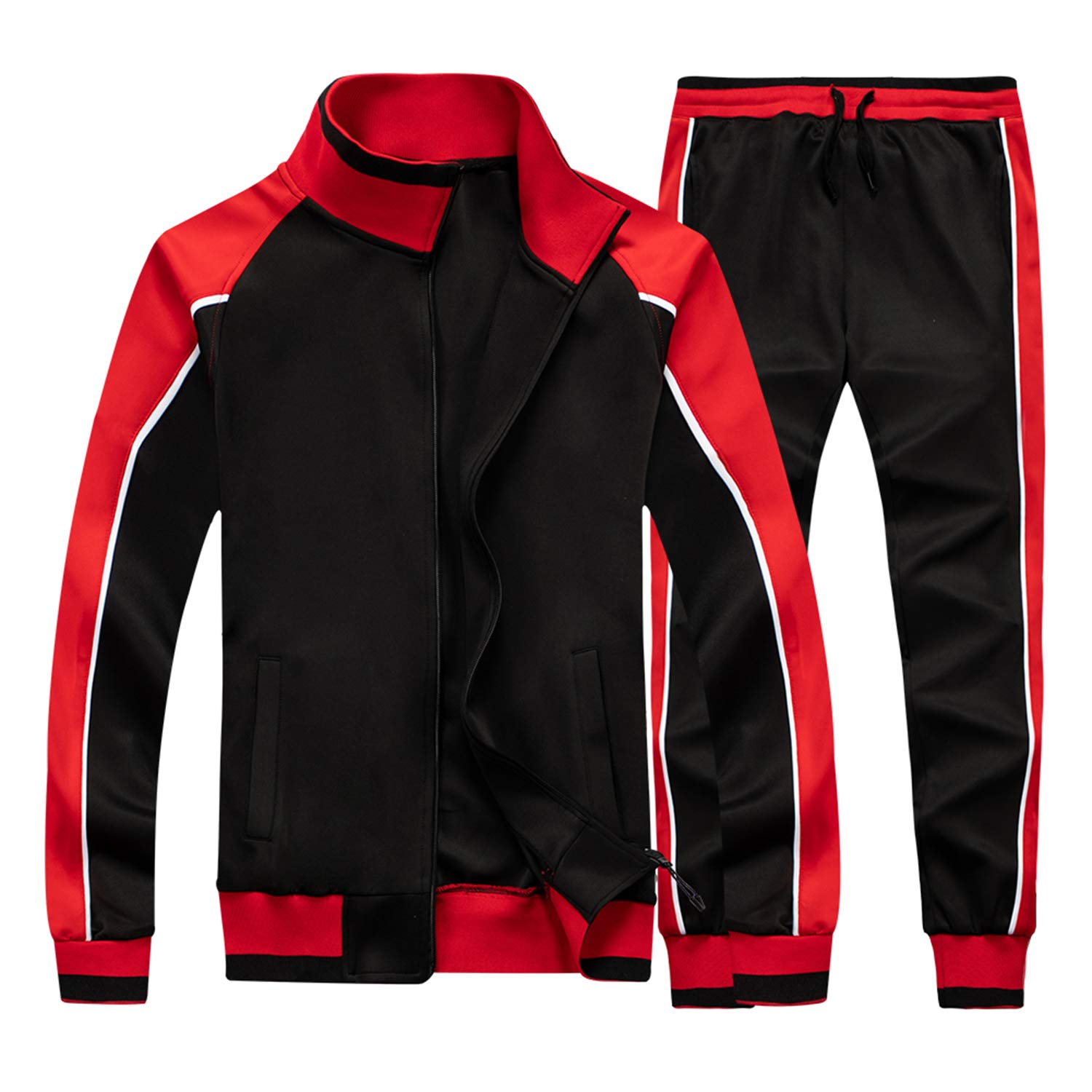 TOLOER Men's Tracksuit Set Sweatshirt Jogger Sweatpants Solid Patchwork Warm Sports Suit Black Medium