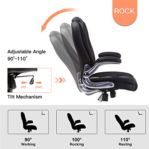 SP Mesh Office Chair Adjustable Tilt Angle and Flip-up Arms Executive Computer Desk Chair, Thick Padding for Comfort and Ergonomic Design for Lumbar Support (GY)