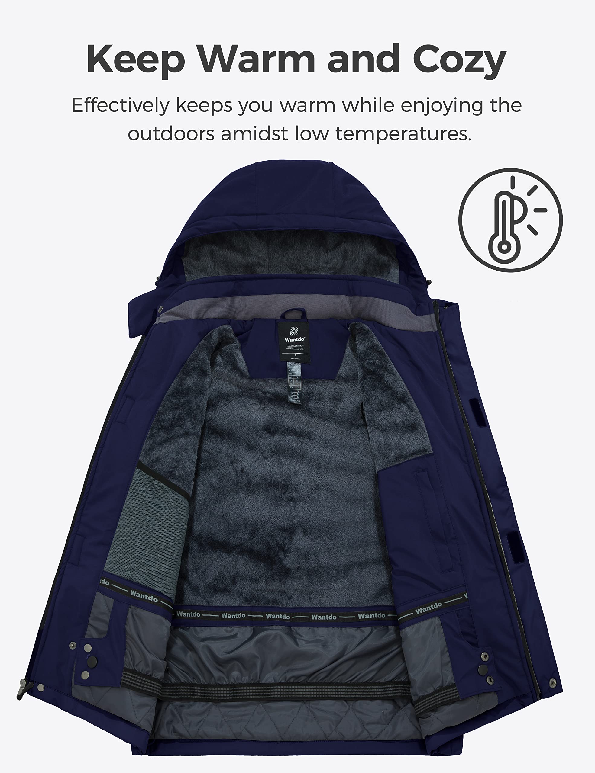 wantdo Men's Waterproof Snow Coat Rain Jacket Wind Resistant Winter Parka Dark Blue M
