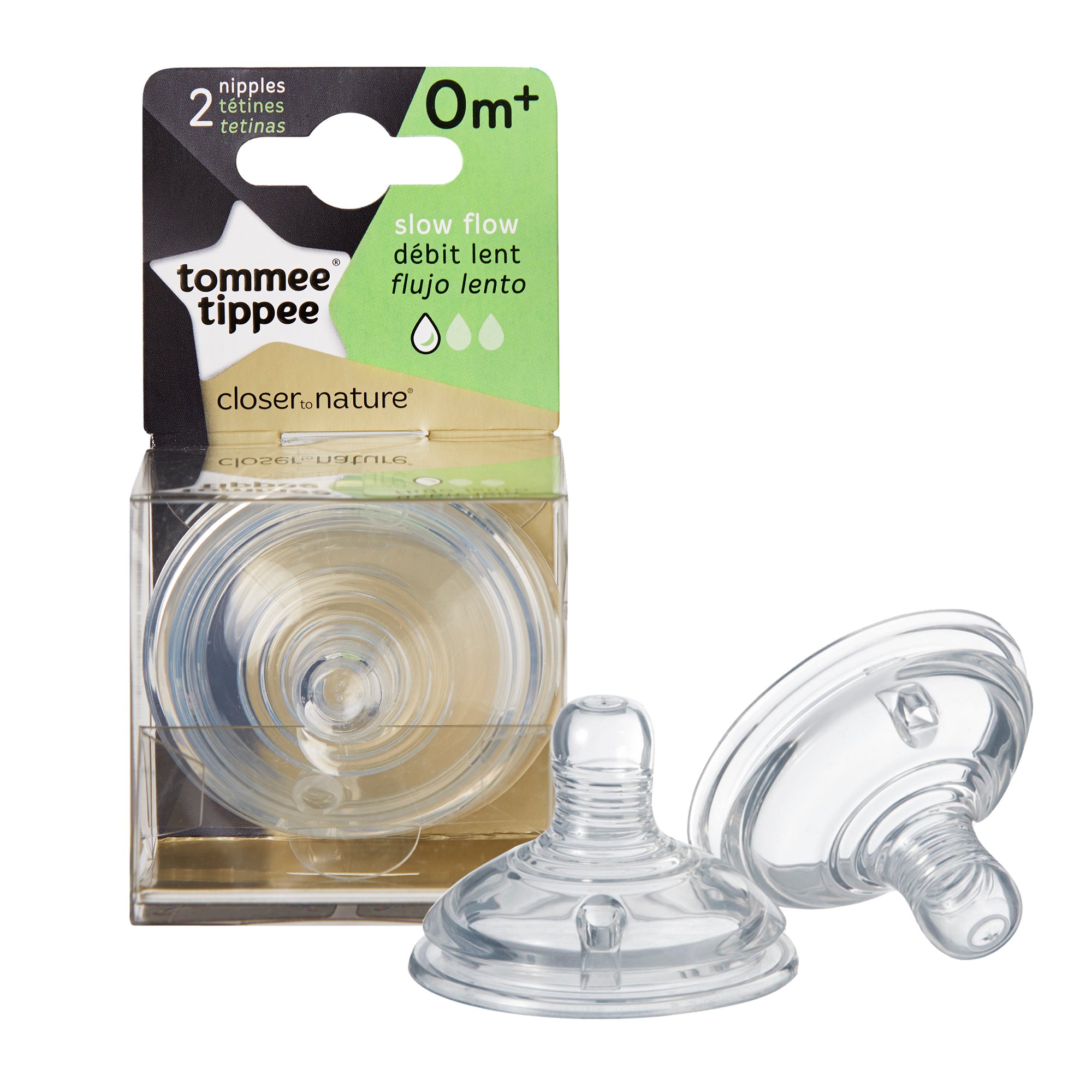 Tommee Tippee Closer to Nature Baby Bottle Nipple Replacement, Level 1 - Slow Flow, 0+ Months (2 Count)