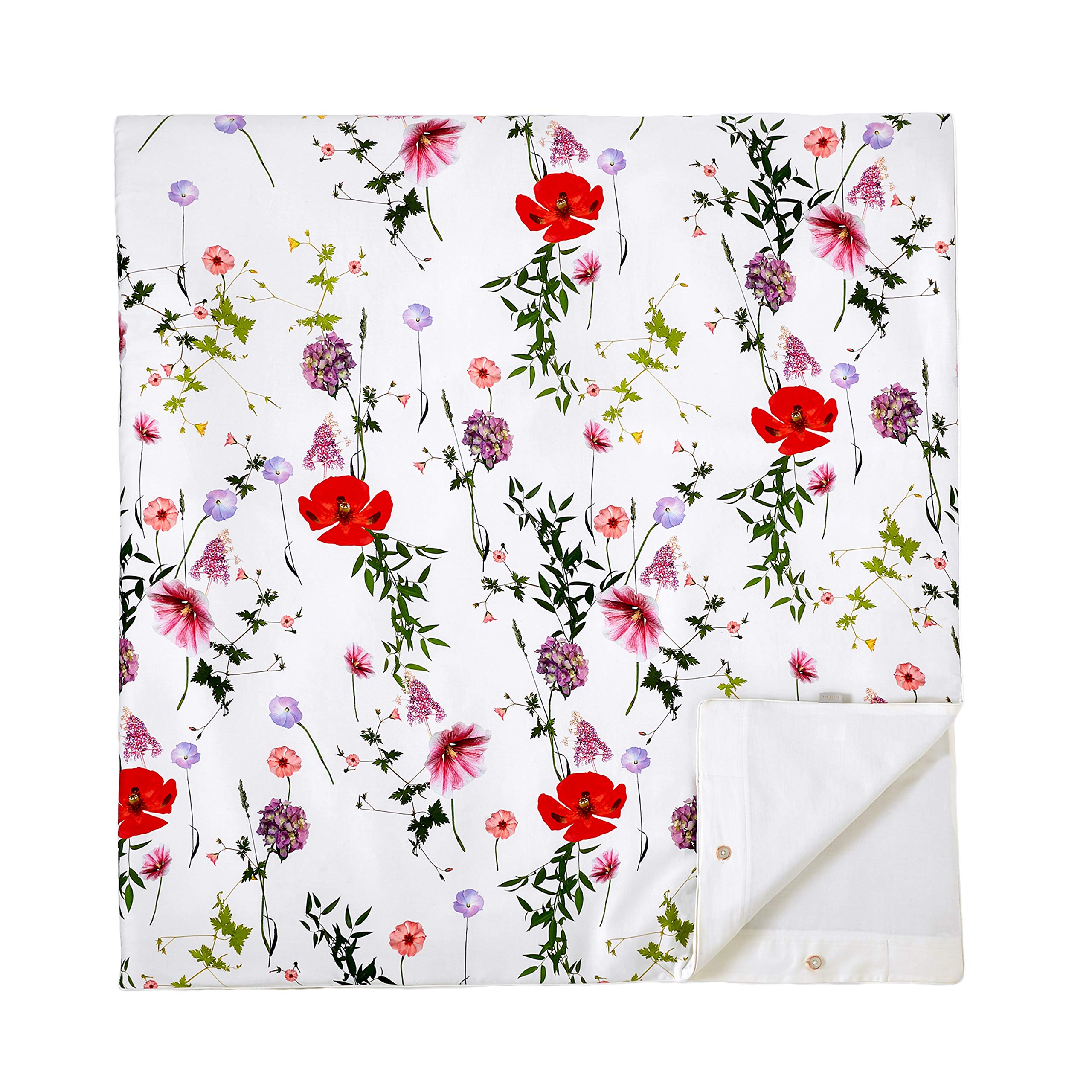 Ted Baker Hedgerow Cotton 2 Piece Duvet Set with Shams, Twin, Floral White/Red/Green