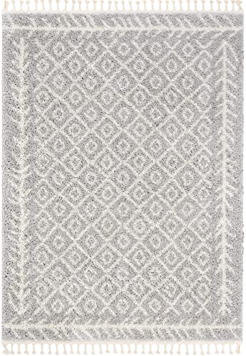 Well Woven Allie Grey Moroccan Shag Diamond Trellis Pattern Area Rug (5'3" x 7'3")