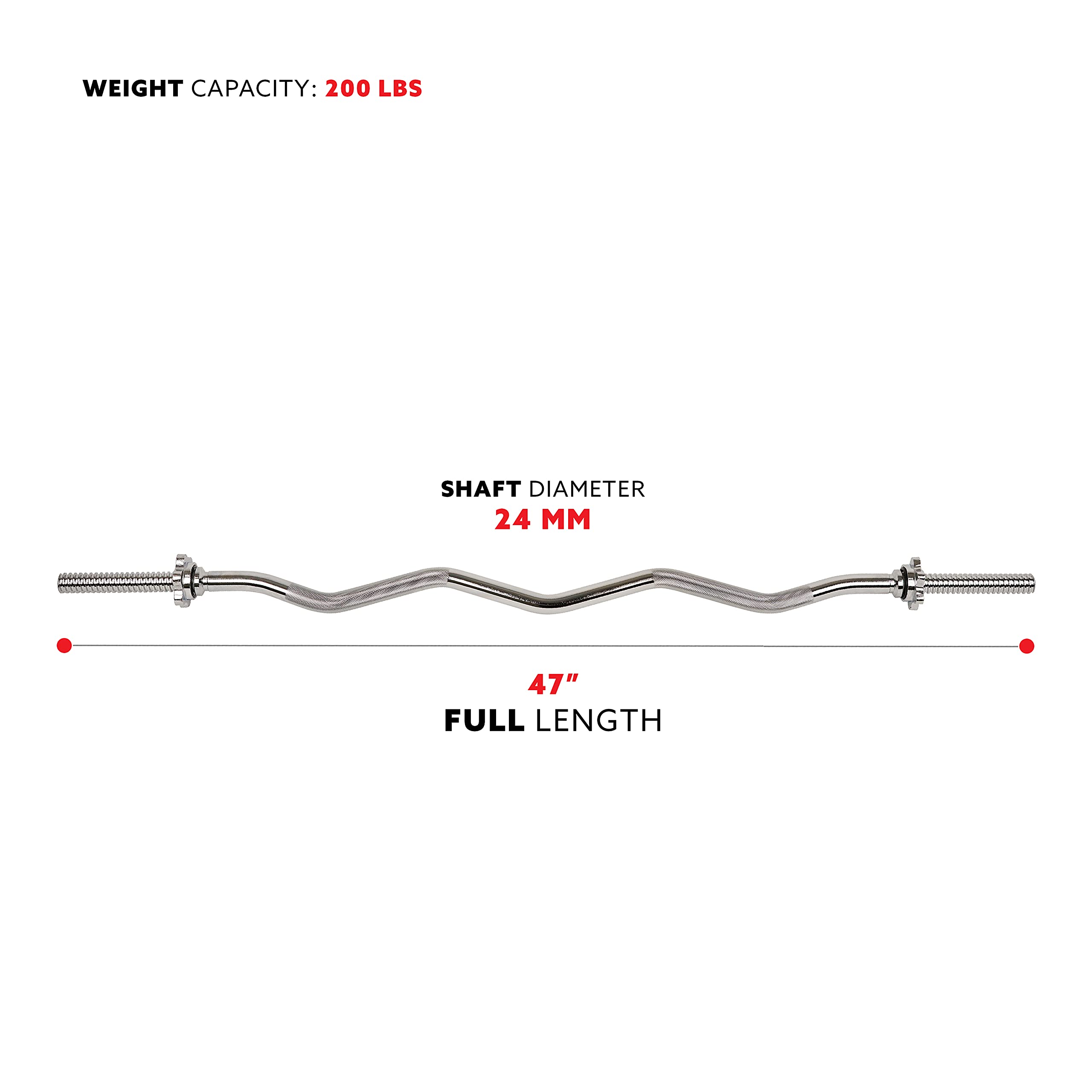 Sunny Health & Fitness 47 in Threaded Chrome Curl Bar with Ring Collars - STCB-47, grey