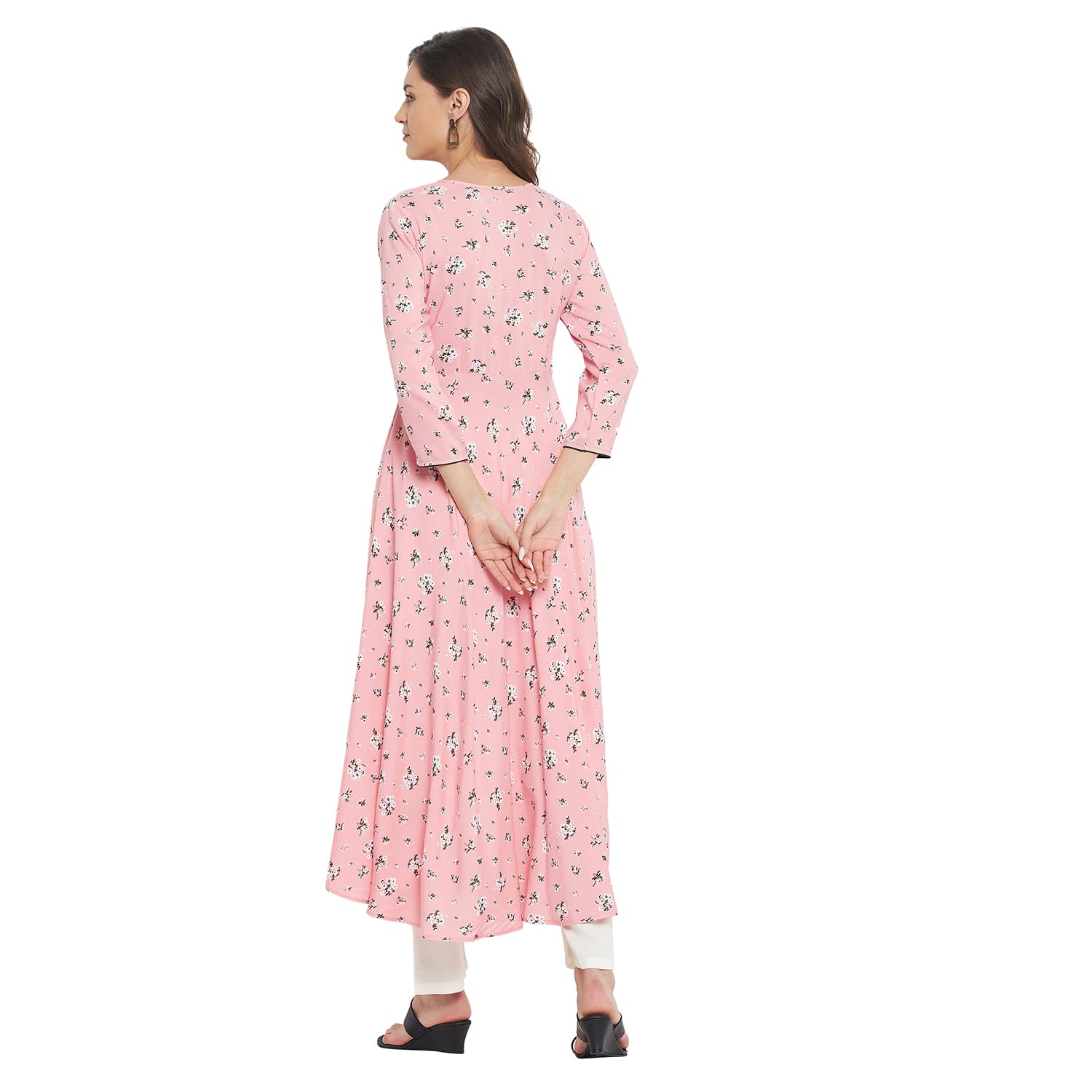 Tissu Women's Rayon Pink & Green Floral Pritned A-Line Kurta 2149_Pink_5XL
