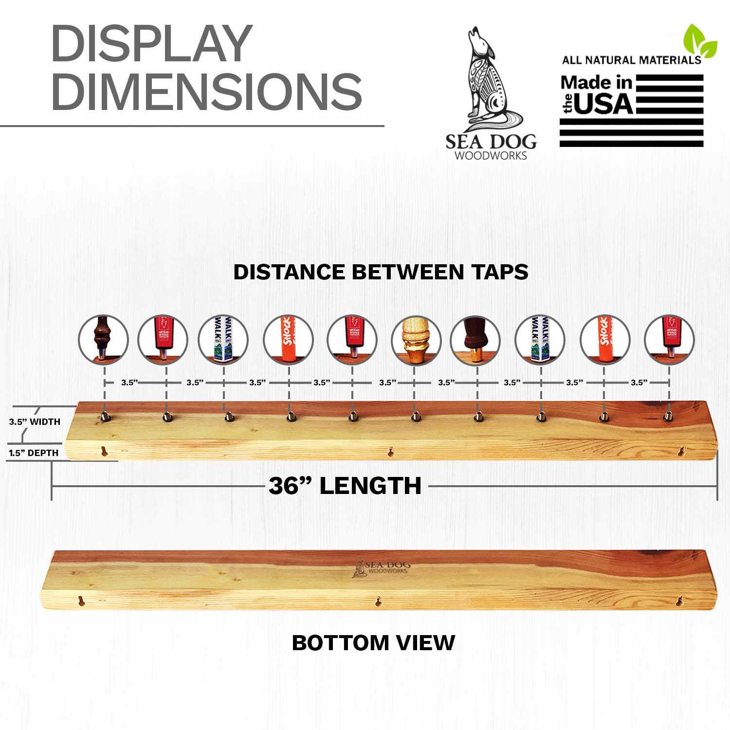 Tap Handle Holder Display Floating Shelf | Wall-Mounted Tap Handle Display Shelf Constructed from Reclaimed Redwood | Beer Tap Holder for 10 Tap Faucet Handles | Made in USA (10 Tap Handles)