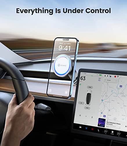 VICSEED Tesla Phone Mount【Strongest Magnet Power】Foldable Hidden Tesla Phone Holder Fit for All Phone, Tesla Model 3 Model Y for MagSafe Car Mount, Tesla Model Y Accessories, Tesla Model 3 Accessories