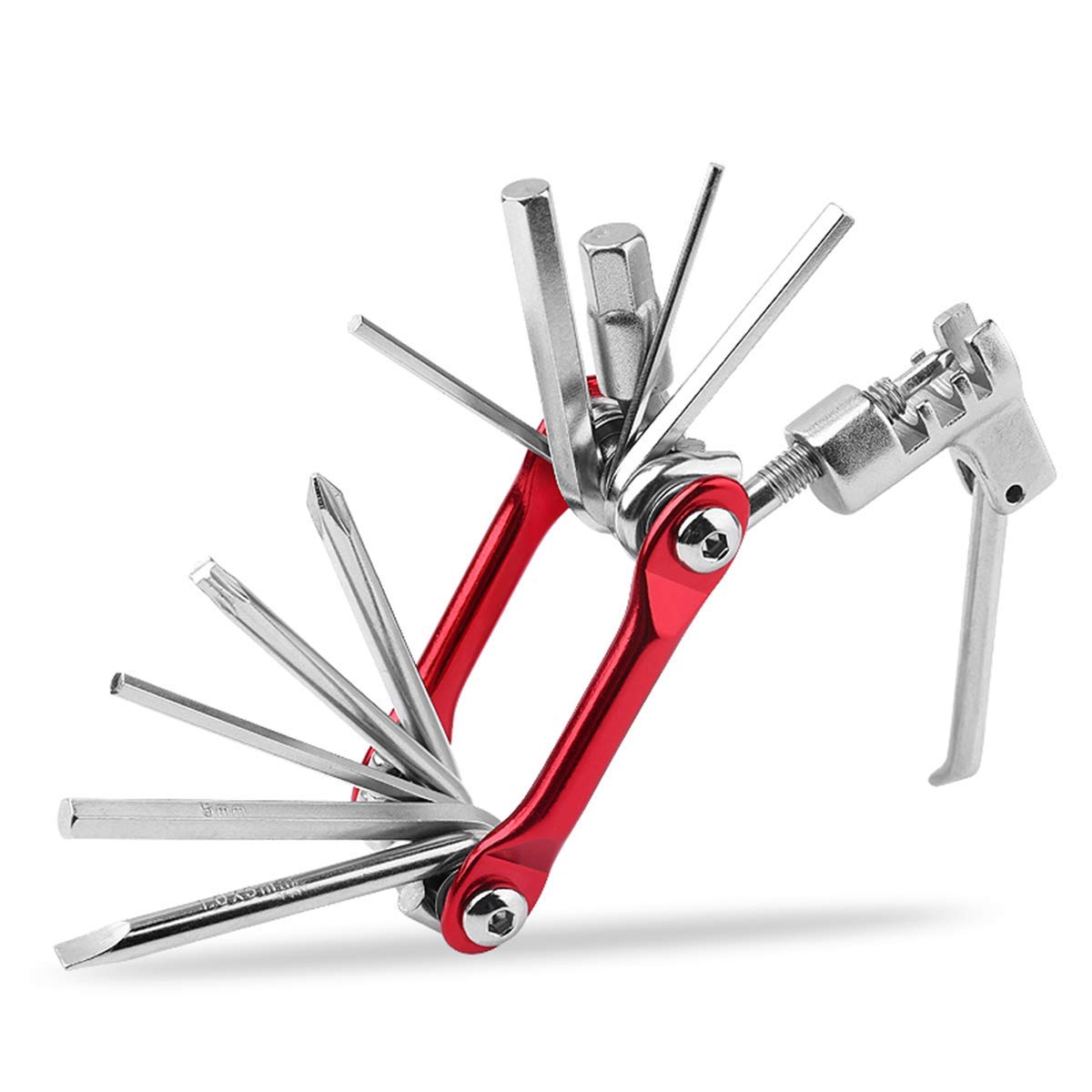 WAKAKA Outdoor Lightweight Durable Compact 11 in 1 Bicycle Multi Tool Sets Mountain Bike Cycling Multi Repair Perfect Tools for DIY Bicycle Project Accessories (Red)