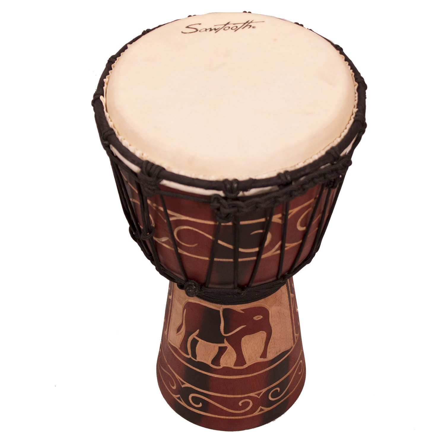 Sawtooth Harmony Series 8" Hand Carved Elephant Design Rope Djembe
