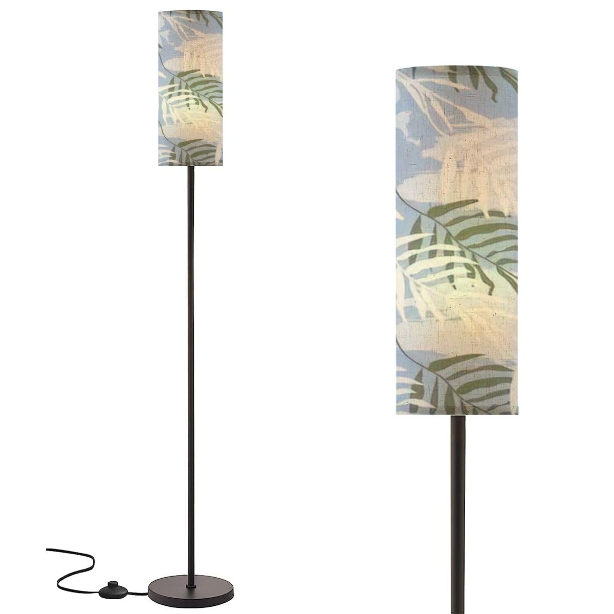 RZNTJHUINA Boho Standing Lamps Tropical Pattern Boho Hawaiian Texture Branches Hand Drawn Minimalist Floor Lamp Metal Pole Lamp with Linen Lampshade for Bedroom Living Room Office Nursery Reading