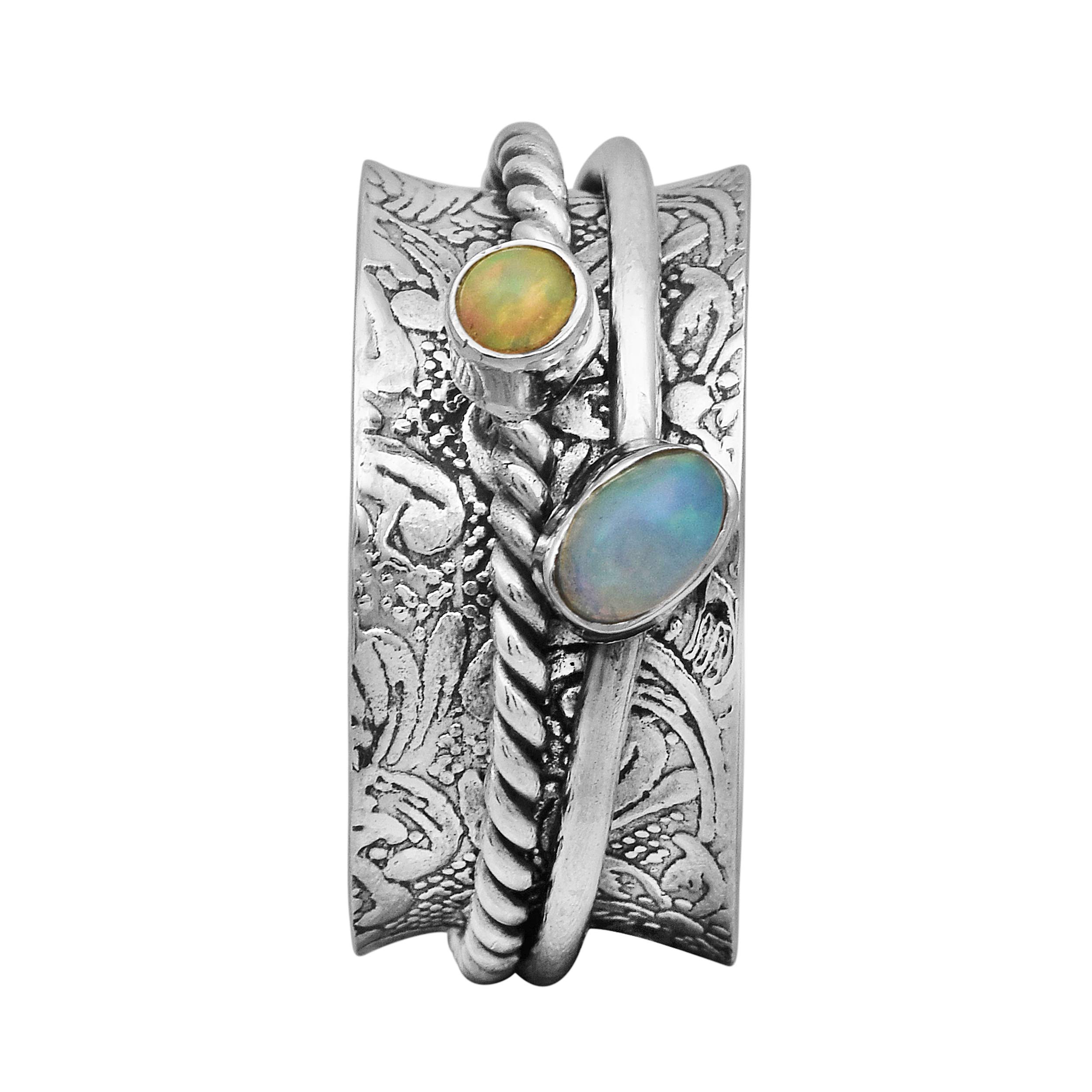 Spinner Ring !! 925 Sterling Silver Opal Gemstone Meditation Ring, Anxiety Ring, Fidget Ring, Anti Stress Ring, Worry Band (9.5)