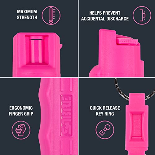 SABRE Defense Spray, 3-in-1 Formula Contains Max Strength Pepper Spray, CS Military Tear Gas & UV Marking Dye, Quick Release Key Ring for Easy Carry, Finger Grip for More Accurate Aim, 0.54 fl oz
