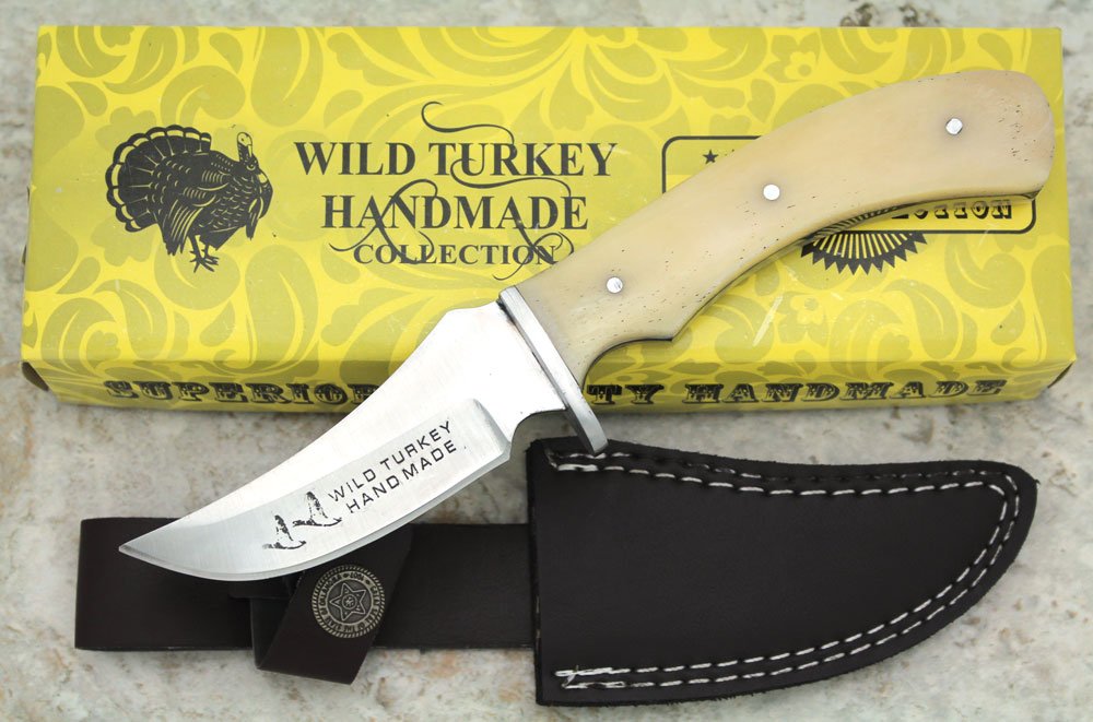 Wild Turkey Handmade Collection Full Tang Natural Camel Bone Fixed Blade Hunting Knife w/Leather Sheath Outdoors Fishing Camping (3)
