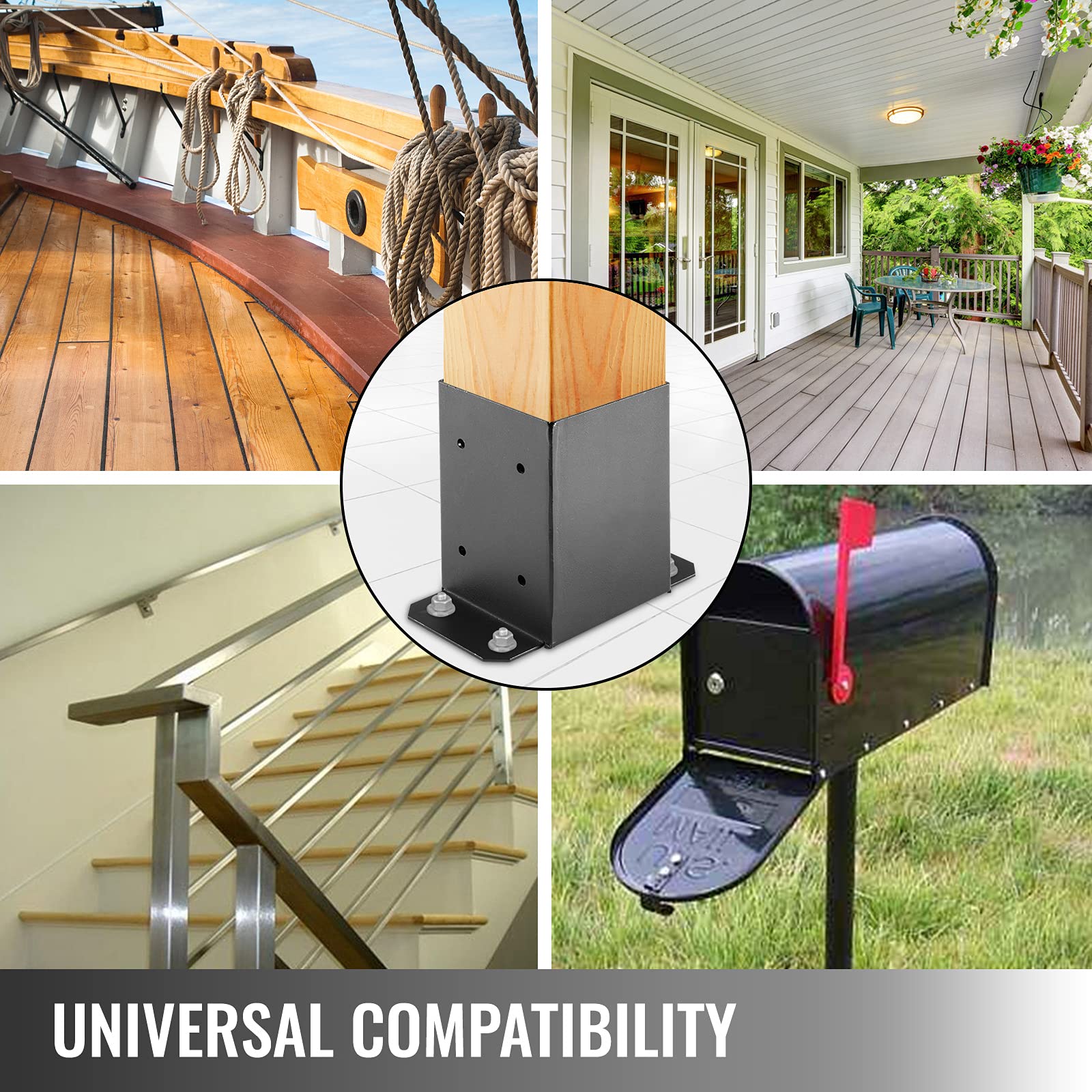VEVOR 4 x 4 Post Base 3 PCs, Deck Post Base Inner Size 3.6 x 3.6 inch, Post Bracket 2.5 lbs Fence Post Anchor Black Powder-Coated Post Bracket with Thick Steel for Deck Supports Porch Railing