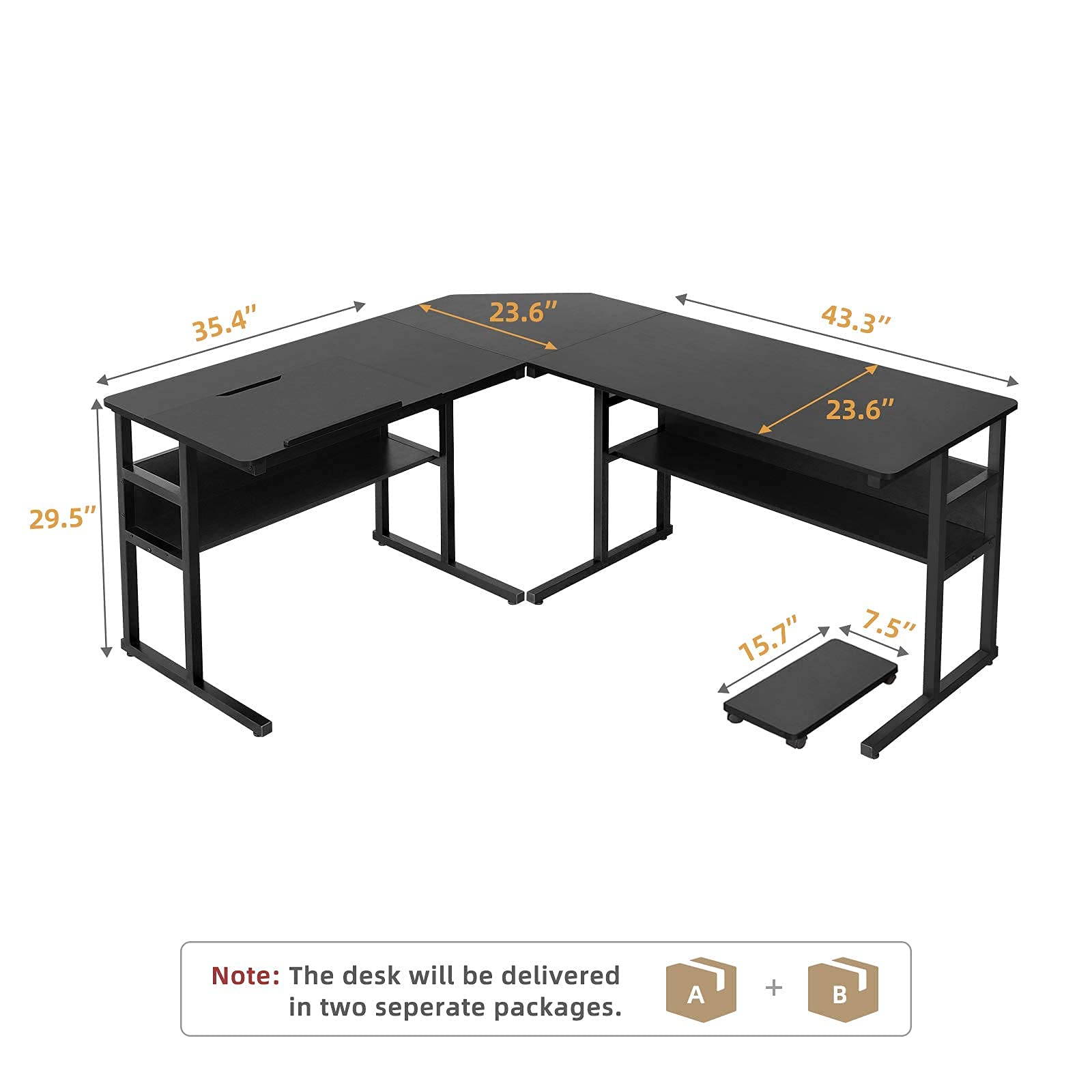 YITAHOME Tiltable L-Shaped Computer Desk with Storage Bookshelf, 67 inch Double Workstation Modern Corner Studying Desk Drafting Drawing Gaming Table for Office Home, Black, FTOFOD-0007